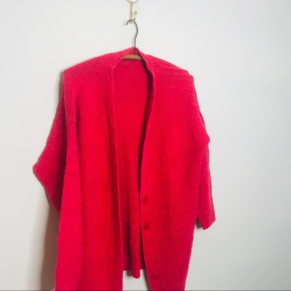 Vintage | Sweaters | Vintage Retro Red Oversized Cable Knit Cardigan ...